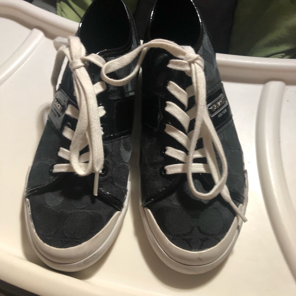 Coach Frances Leather & Fabric Lace Up Sneakers Vguc - Gem